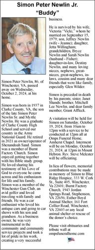 Simon Peter Newlin Jr. “Buddy” | Obituaries | winchesterstar.com