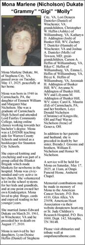 Mona Marlene (Nicholson) Dukate “Grammy” “Gigi” “Molly” | Obituaries ...