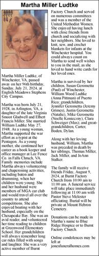 Martha Miller Ludtke | Obituaries | winchesterstar.com