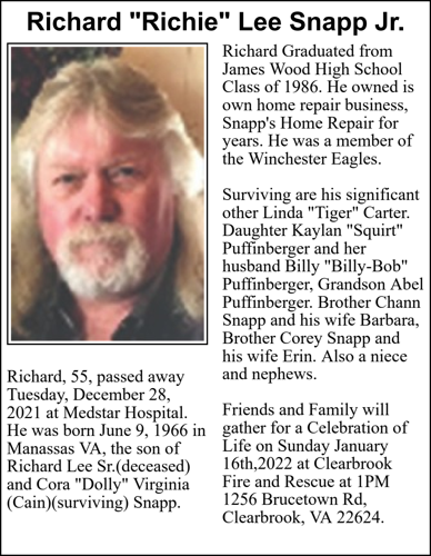 Richard "Richie" Lee Snapp Jr. | Obituaries | winchesterstar.com