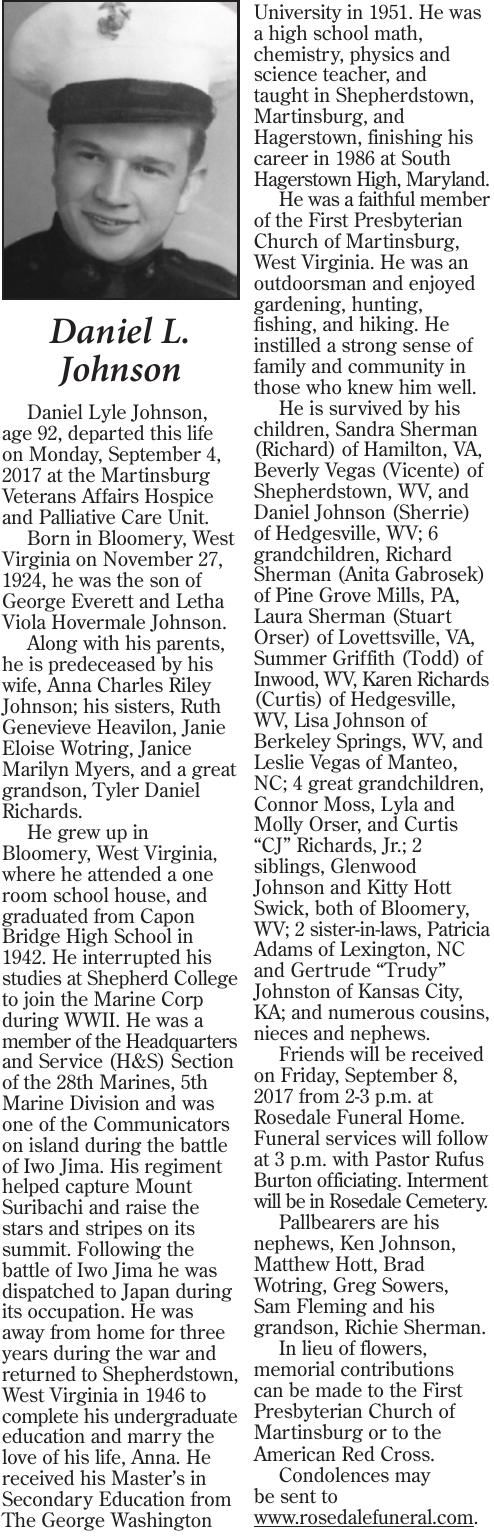 Daniel L. Johnson | Obituaries | winchesterstar.com