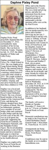 Daphne Pixley Pond | Obituaries | winchesterstar.com