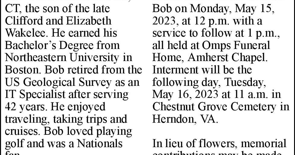Robert F. Wakelee “Bob” | Obituaries | winchesterstar.com