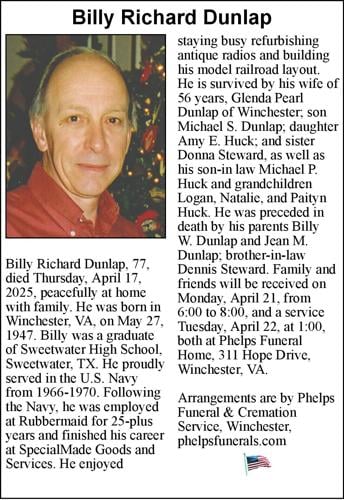 Billy Richard Dunlap | Obituaries | winchesterstar.com