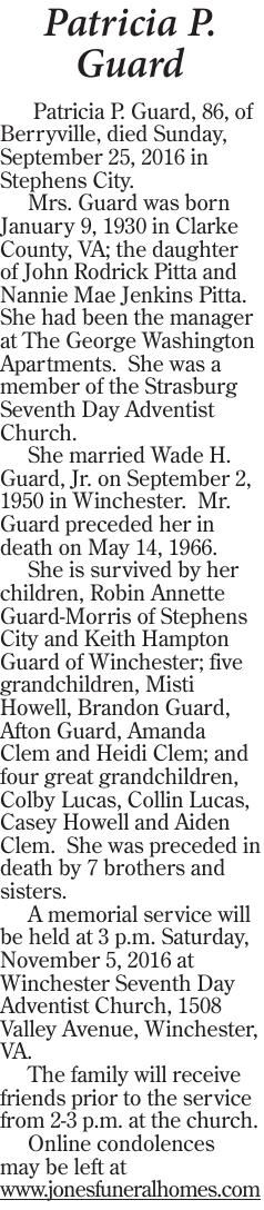 Patricia P. Guard | Obituaries | winchesterstar.com