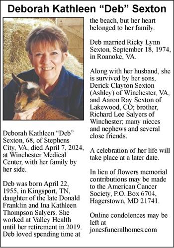 Deborah Kathleen “Deb” Sexton | Obituaries | winchesterstar.com