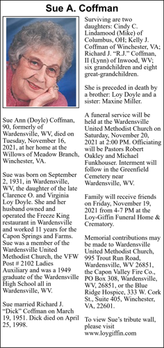 Sue A. Coffman | Obituaries | winchesterstar.com
