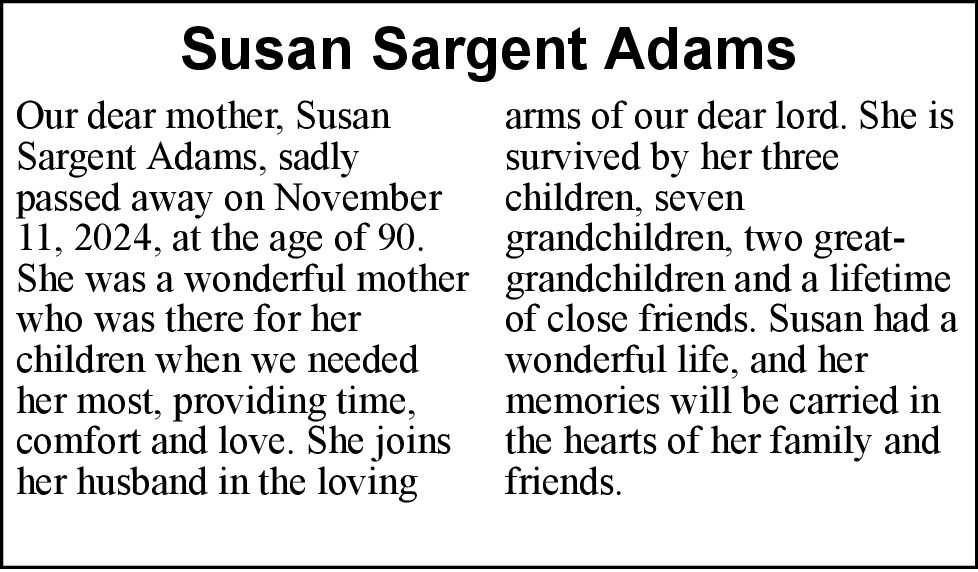 Susan Sargent Adams | Obituaries | winchesterstar.com