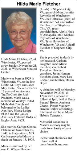 Hilda Marie Fletcher | Obituaries | winchesterstar.com