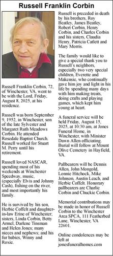 Russell Franklin Corbin | Obituaries | winchesterstar.com