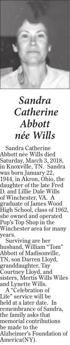 Sandra Catherine Abbott | Obituaries | winchesterstar.com