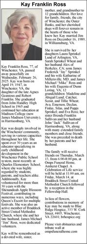 Kay Franklin Ross | Obituaries | winchesterstar.com