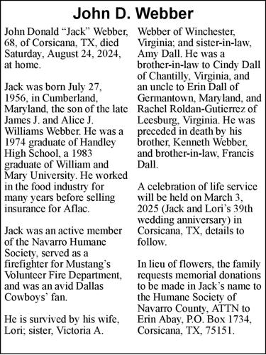 John D. Webber | Obituaries | winchesterstar.com