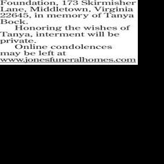 Tanya A. Bock | Obituaries | winchesterstar.com
