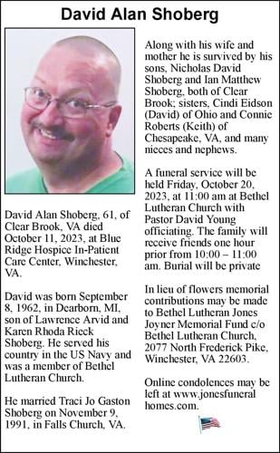 David Alan Shoberg | Obituaries | winchesterstar.com