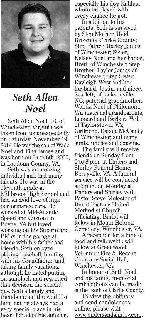 Seth Allen Noel | Obituaries | winchesterstar.com