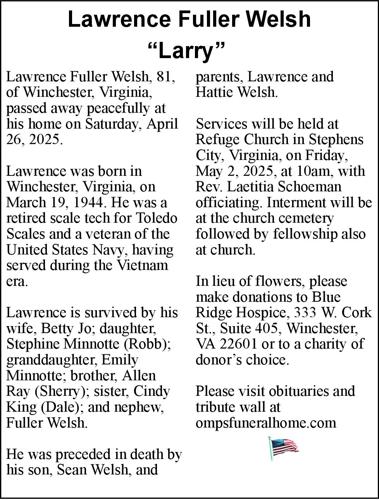 Lawrence Fuller Welsh “Larry” | Obituaries | winchesterstar.com