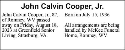 John Calvin Cooper, Jr. | Obituaries | winchesterstar.com