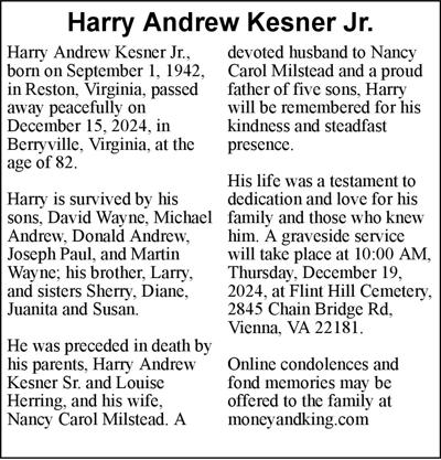 Harry Andrew Kesner Jr. | Obituaries | winchesterstar.com