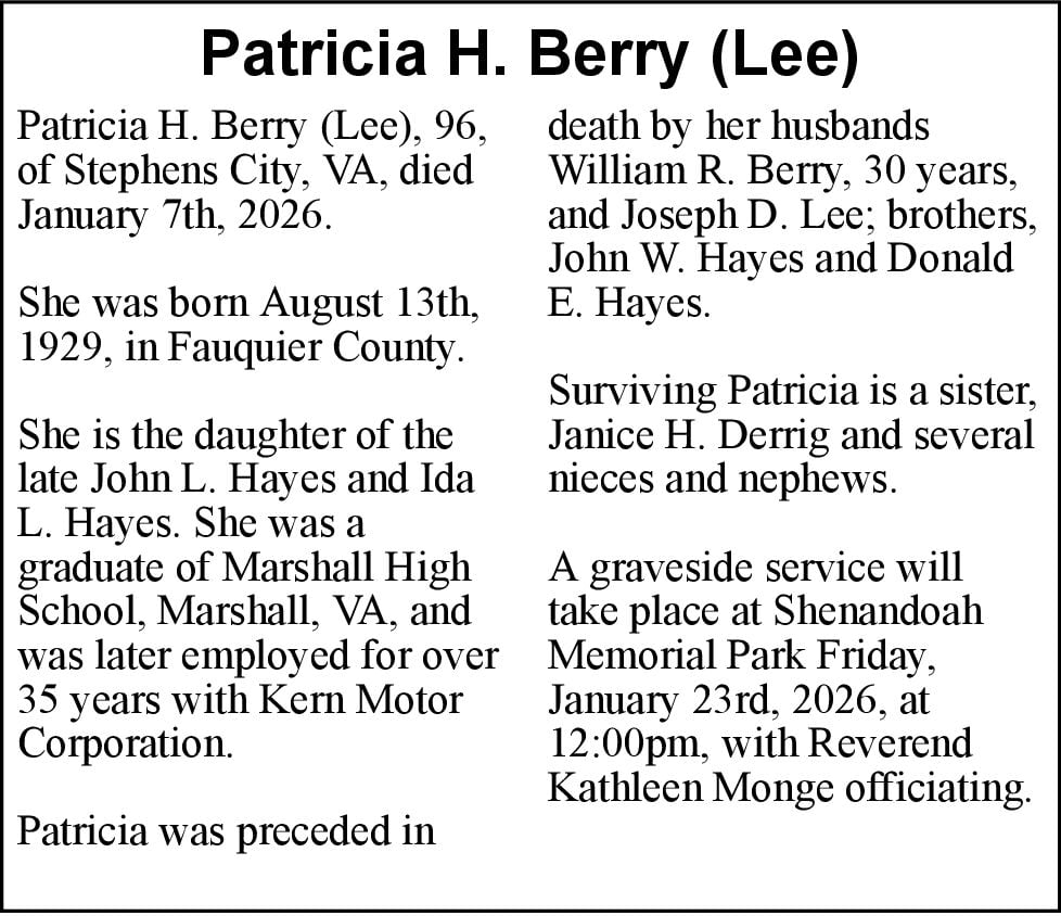 Patricia H. Berry (Lee) | Obituaries | winchesterstar.com