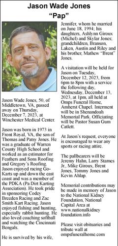 Jason Wade Jones “Pap” | Obituaries | winchesterstar.com