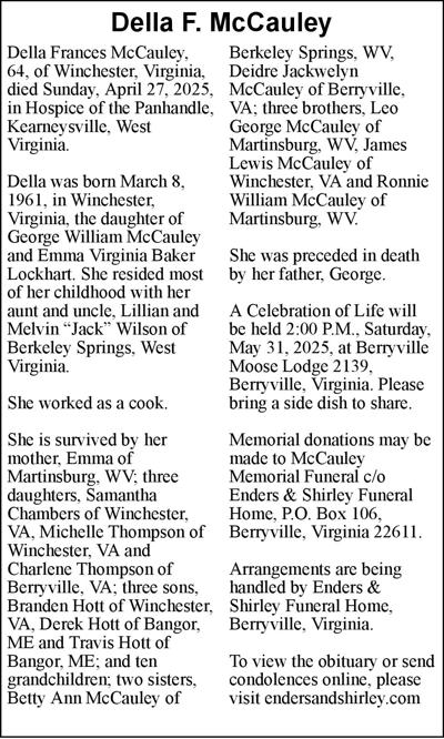 Della F. McCauley | Obituaries | winchesterstar.com