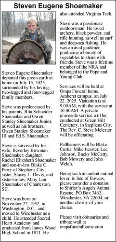 Steven Eugene Shoemaker | Obituaries | winchesterstar.com