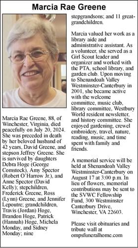 Marcia Rae Greene | Obituaries | winchesterstar.com