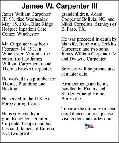 James W. Carpenter III | Obituaries | winchesterstar.com