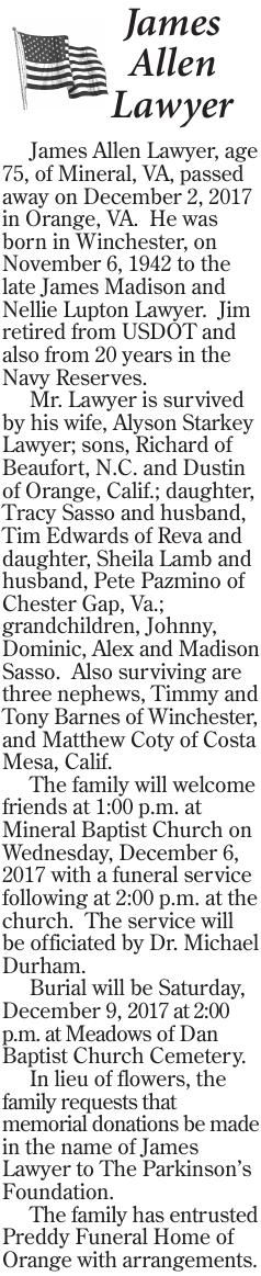 James Allen Lawyer | Obituaries | winchesterstar.com