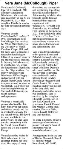 Vera Jane (McCollough) Piper | Obituaries | winchesterstar.com