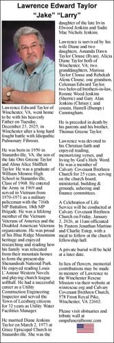Lawrence Edward Taylor “Jake” “Larry” | Obituaries | winchesterstar.com