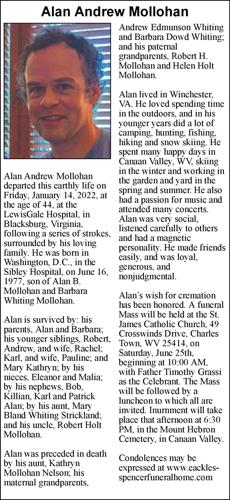 Alan Andrew Mollohan | Obituaries | winchesterstar.com