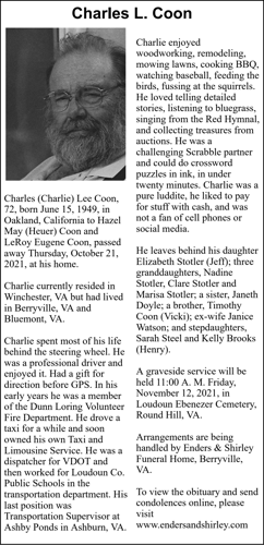Charles L. Coon | Obituaries | winchesterstar.com
