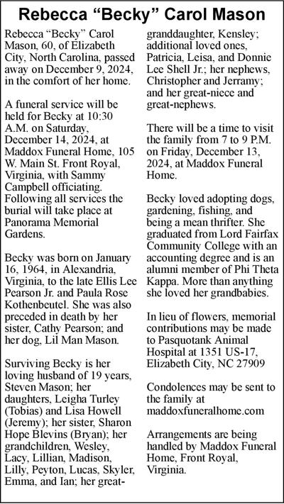 Rebecca “Becky” Carol Mason | Obituaries | winchesterstar.com
