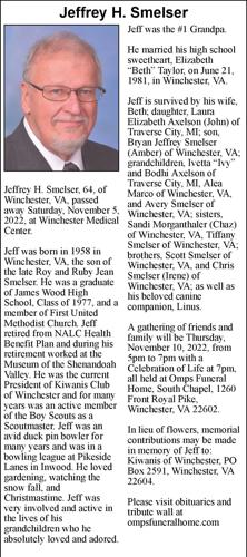 Jeffrey H. Smelser | Obituaries | winchesterstar.com