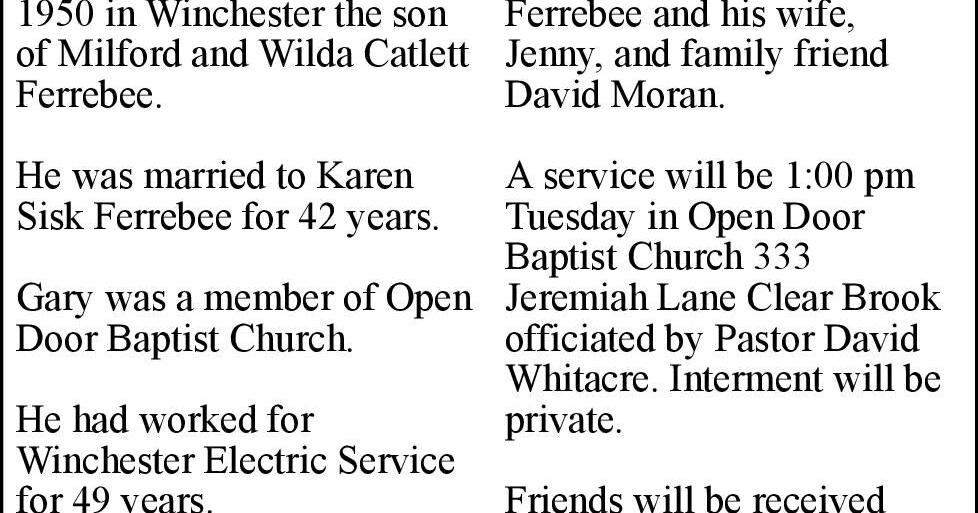 Gary Paul Ferrebee | Obituaries | winchesterstar.com