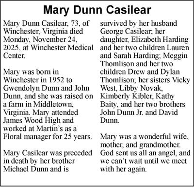 Mary Dunn Casilear | Obituaries | winchesterstar.com