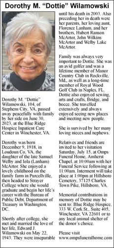 Dorothy M. “Dottie” Wilamowski | Obituaries | winchesterstar.com