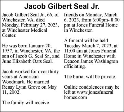Jacob Gilbert Seal Jr. | Obituaries | winchesterstar.com
