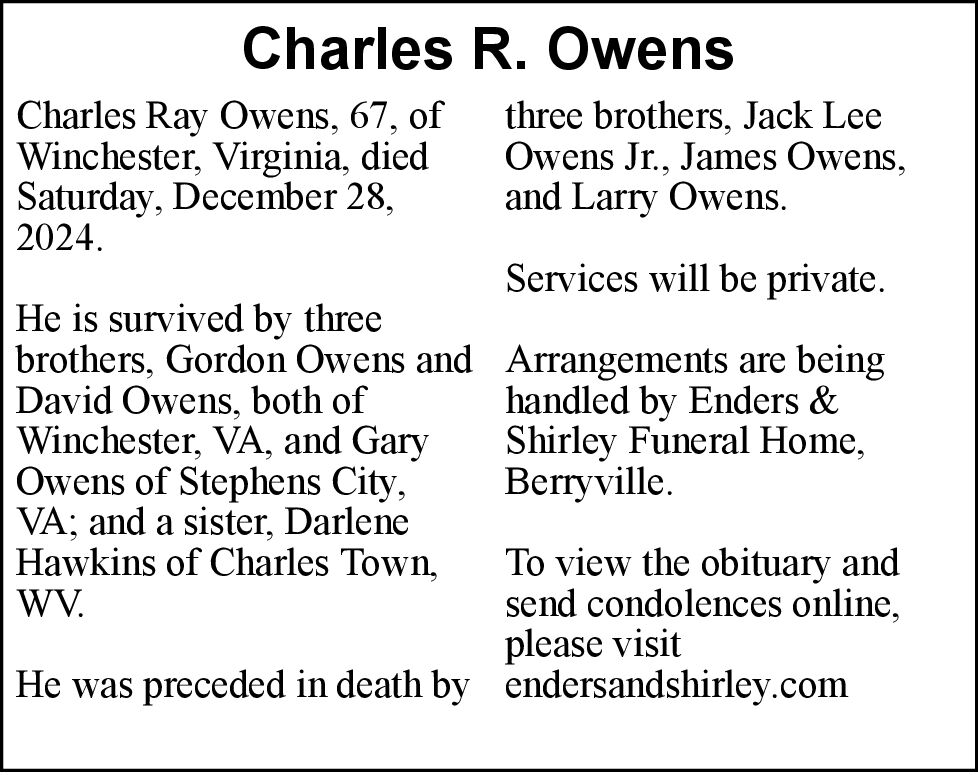 Charles R. Owens | Obituaries | winchesterstar.com