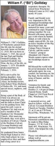 William F. (“Bil”) Golliday | Obituaries | winchesterstar.com