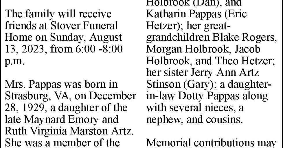 Peggy Lee Artz Pappas | Obituaries | winchesterstar.com