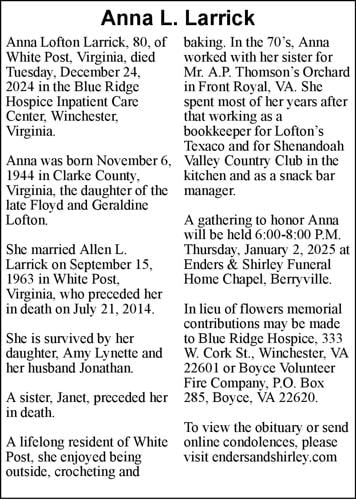 Anna L. Larrick | Obituaries | winchesterstar.com