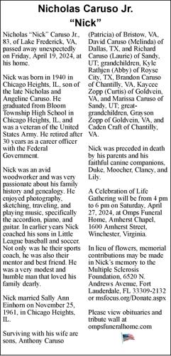 Nicholas Caruso Jr. “Nick” | Obituaries | winchesterstar.com
