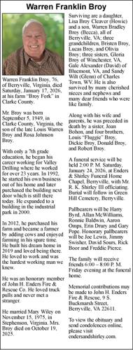 Warren Franklin Broy | Obituaries | winchesterstar.com