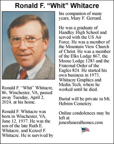 Ronald F. “Whit” Whitacre | Obituaries | winchesterstar.com