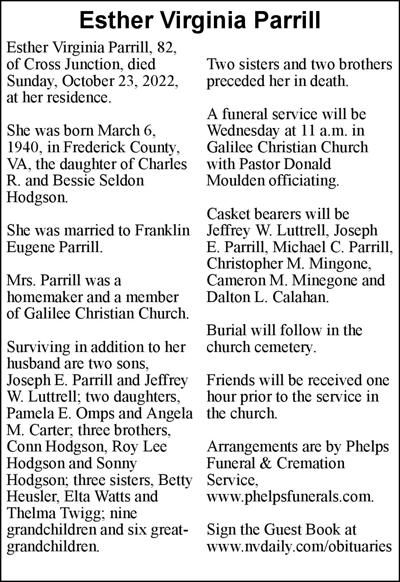 Esther Virginia Parrill | Obituaries | winchesterstar.com