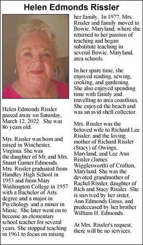Helen Edmonds Rissler | Obituaries | winchesterstar.com