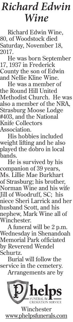 Richard Edwin Wine | Obituaries | winchesterstar.com